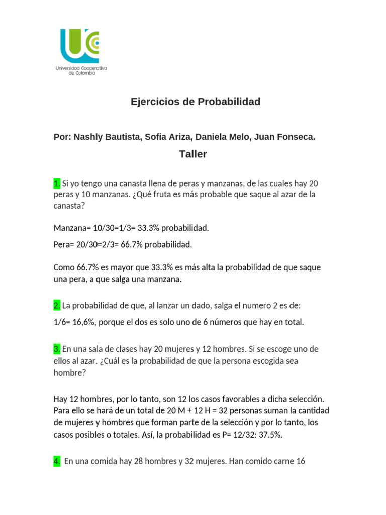 Ejercicios de Probabilidad Simple | PDF | Jugando a las cartas ...