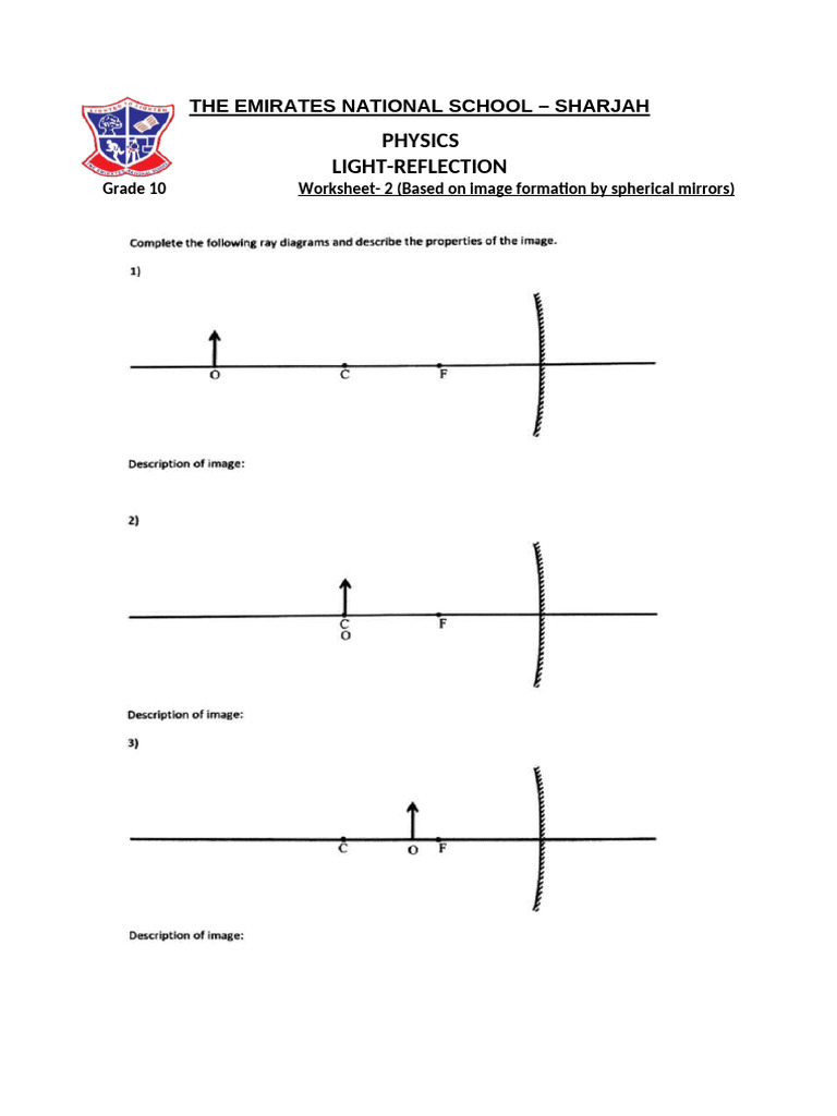 Grade 10 Physics: Light Reflection Worksheet | PDF