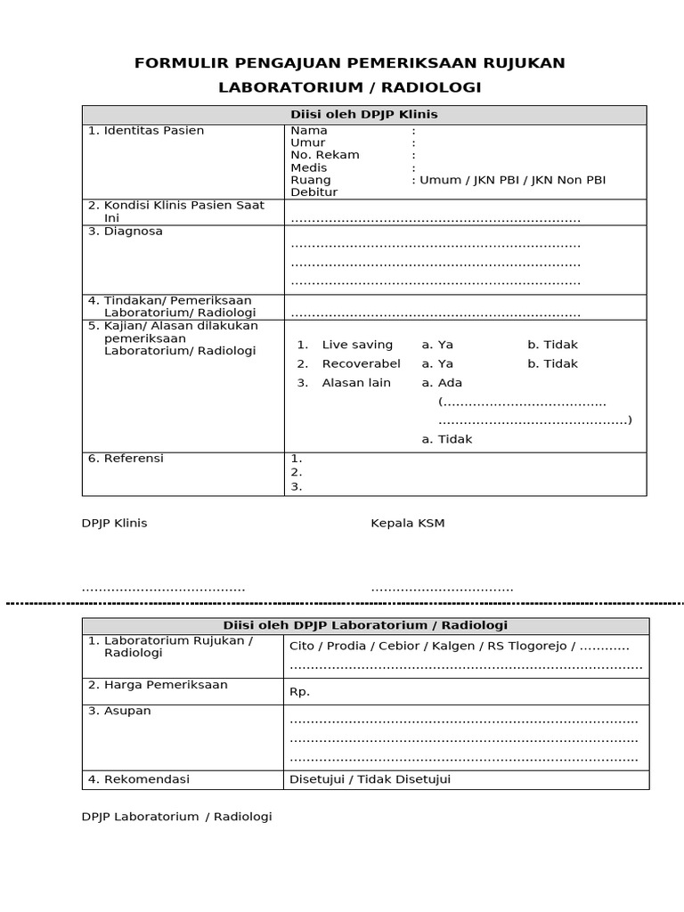 Formulir Rujukan Laboratorium Klinis | PDF