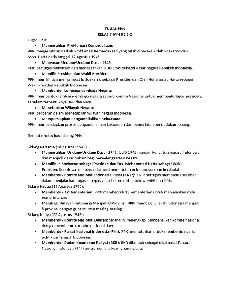 Tugas PPKI dalam Proklamasi dan Pemerintahan | PDF