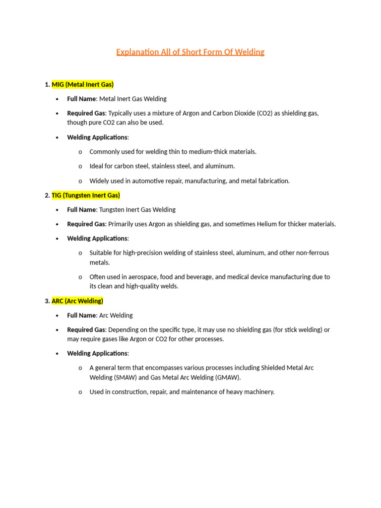 Short Forms and Types of Welding | PDF | Welding | Construction