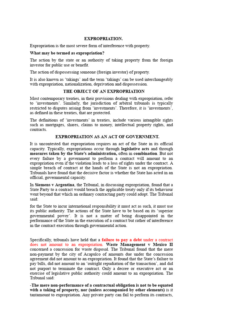Lecture 5 Expropriation | PDF | Treaty | Investing