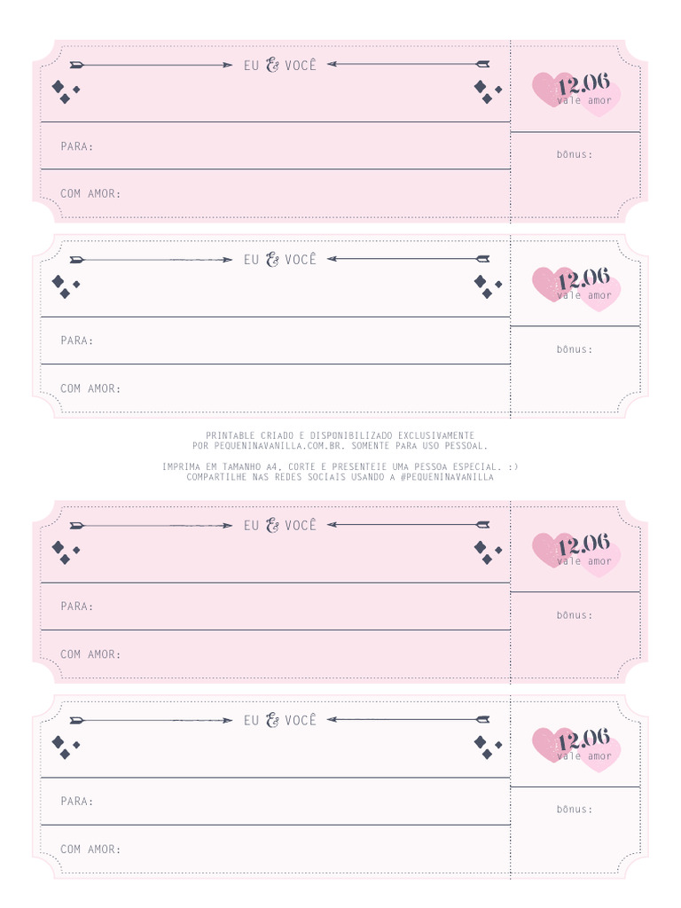 Goodies by Pequenina Vanilla Printable Love Tickets em Branco | PDF
