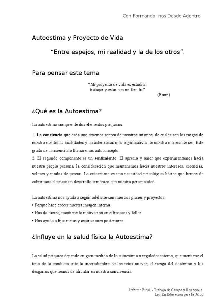 Eje 2 Proyecto De Vida Y Autoestima Pdf Autoestima Psique