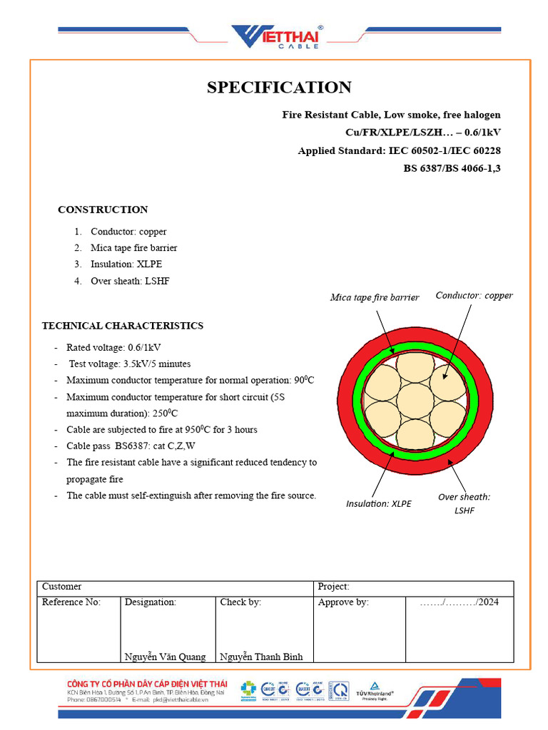 Fire Resistant Low Smoke Cable Specs | PDF | Insulator (Electricity ...