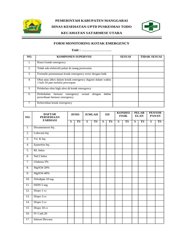 Form Monitoring Obat Emergency | PDF