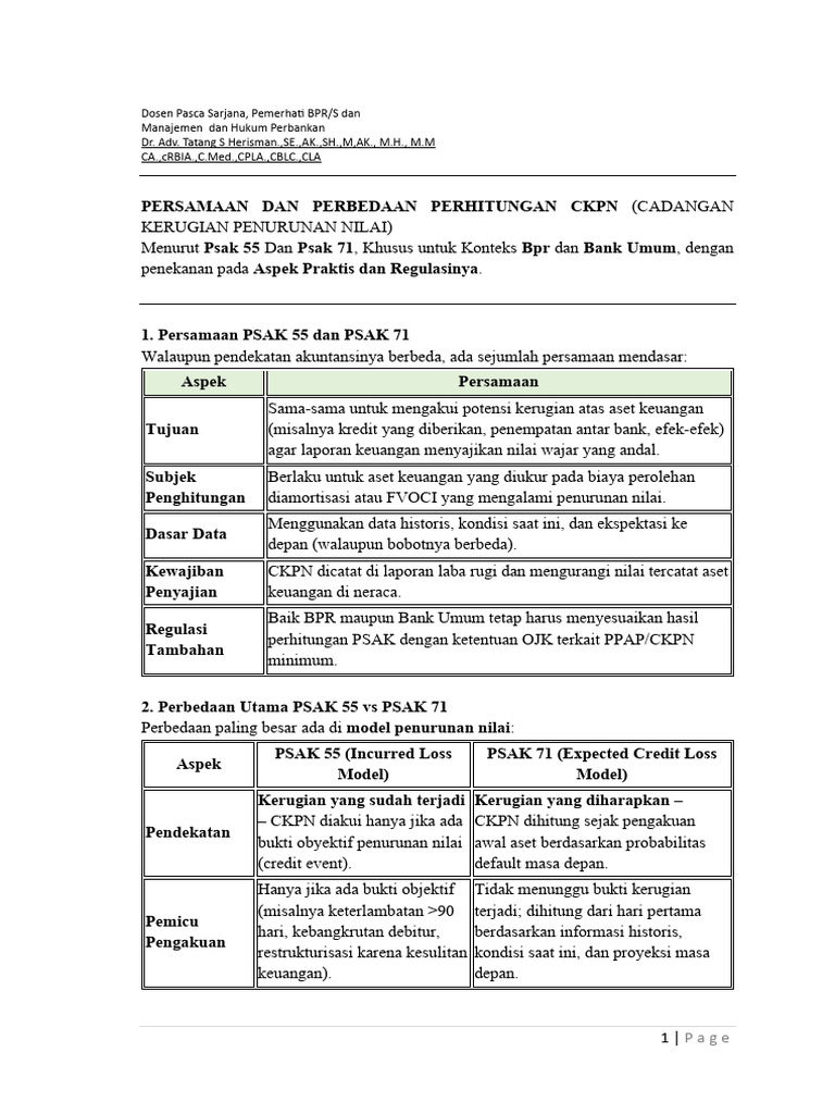 Perhitungan CKPN: PSAK 55 vs 71 | PDF