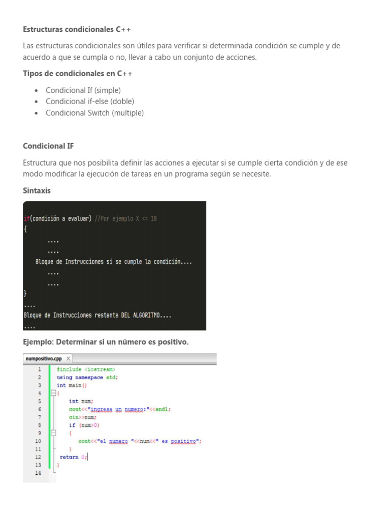 Estructuras Condicionales C++ | PDF
