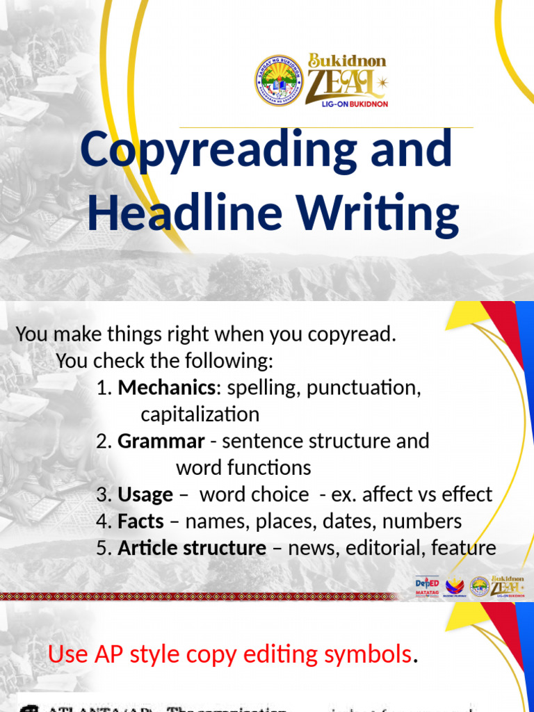 Copyreading and Headline Writing Guide | PDF | Verb | Subject (Grammar)