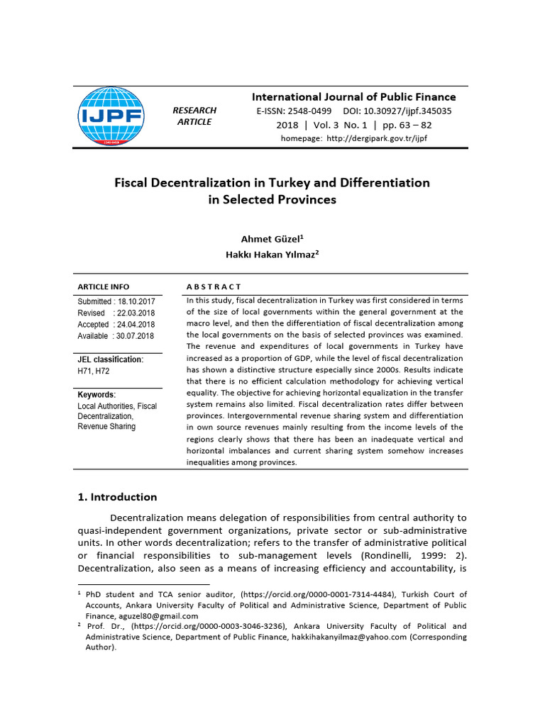Fiscal Decentralization in Turkey | PDF | Government Spending | Public ...