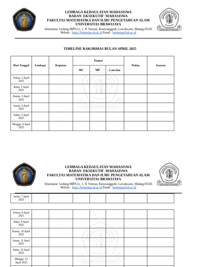 Form Timeline April (KMFB) | PDF