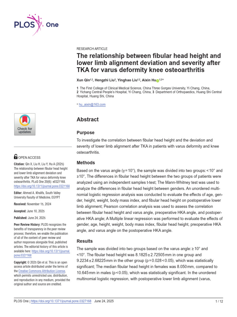 Fibular Head Height and Knee Alignment | PDF | Knee | Musculoskeletal ...
