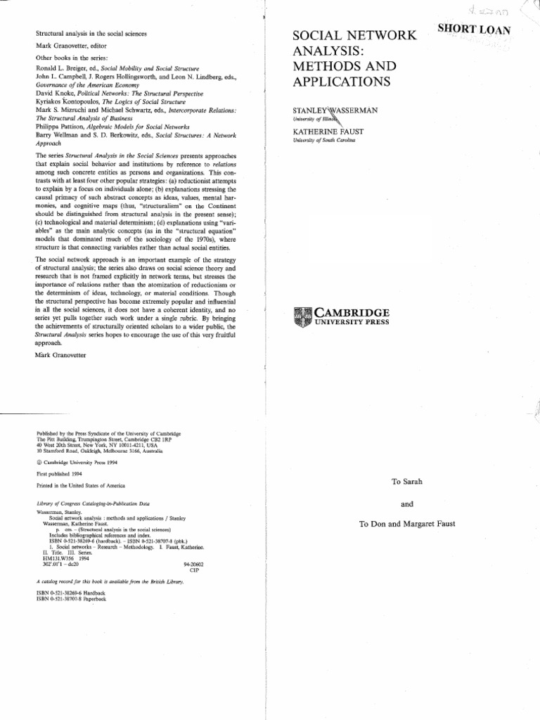 Social Network Analysis (Wasserman & Faust) | PDF