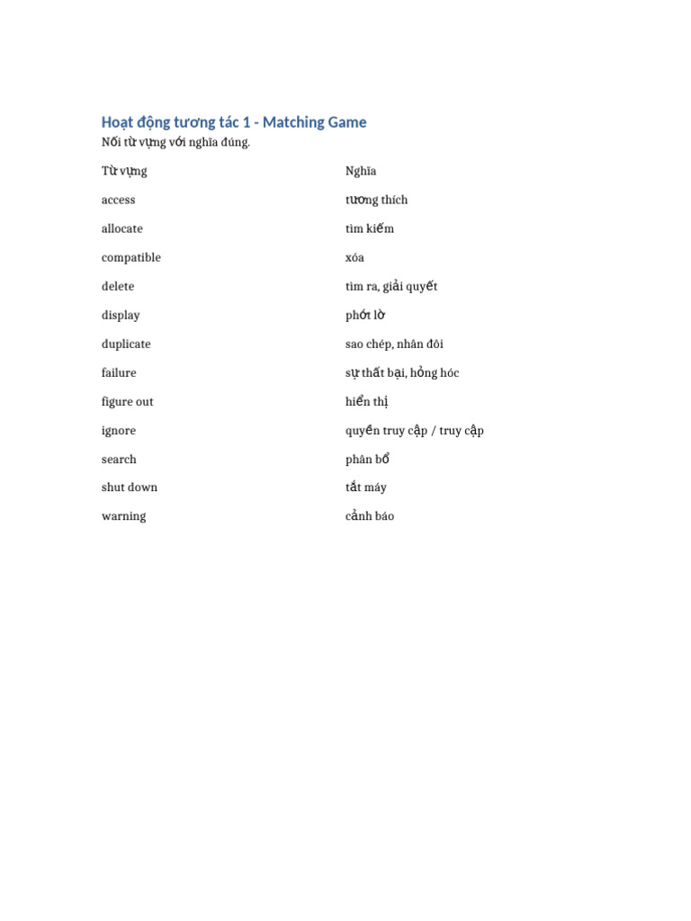 Matching Game | PDF