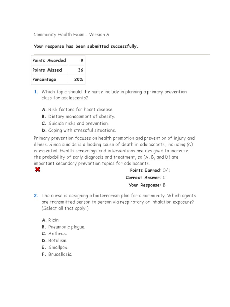 Community Health Exam A | PDF | Health Care | Nursing