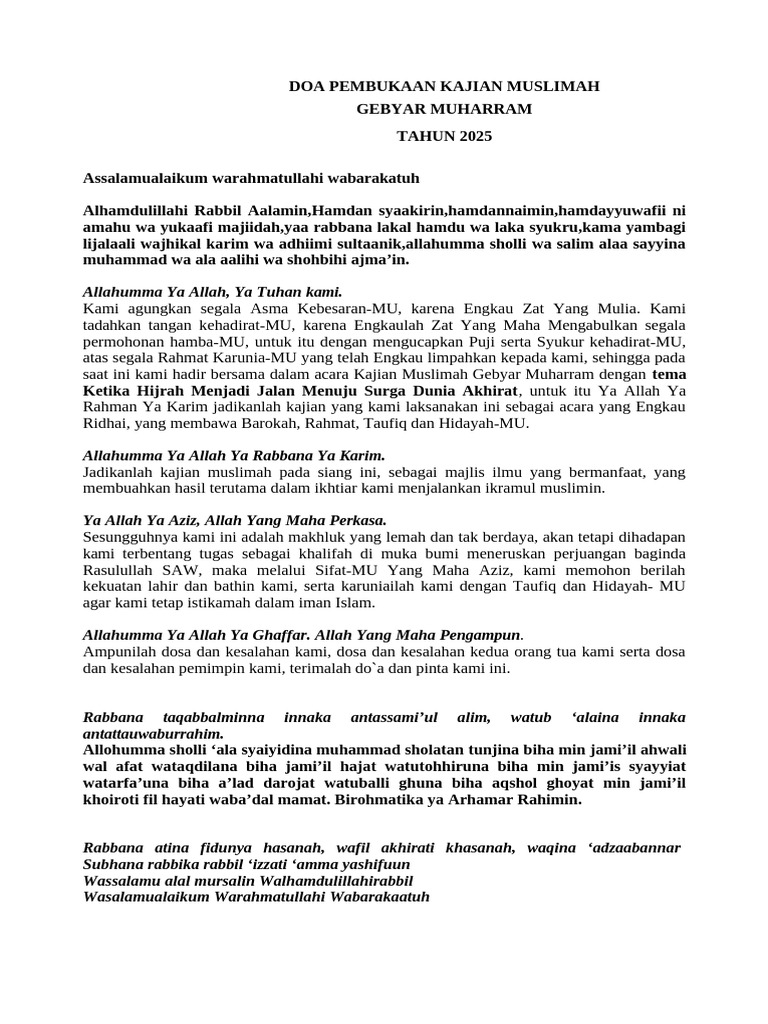 Doa Pembuka Kajian Muslimah 2025 | PDF