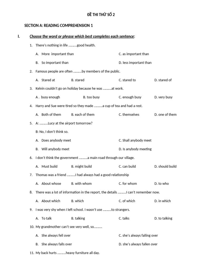 English Reading Comprehension Test 2 | PDF