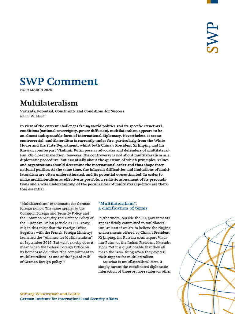 Multilateralism Variants, Potential, Constraints and Conditions For ...