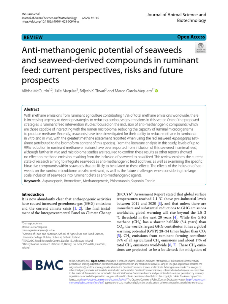Anti-Methanogenic Potential of Seaweeds and Seaweed-Derived Compounds ...