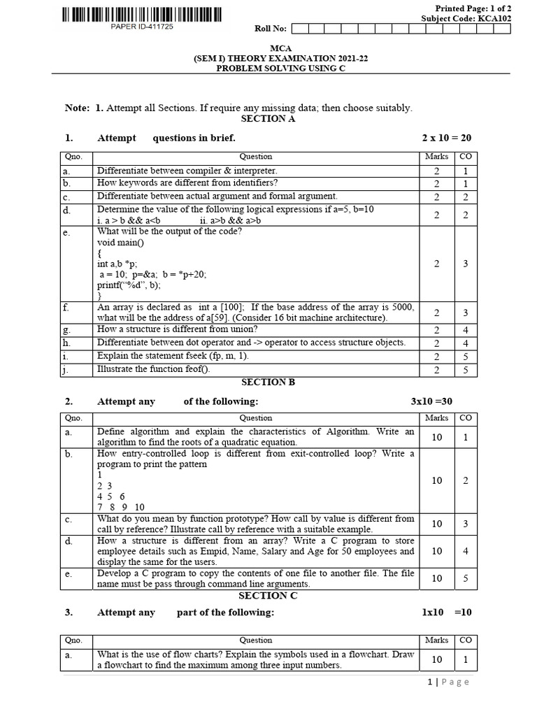 C Programming Problem Solving Exam Guide | PDF | Pointer (Computer ...