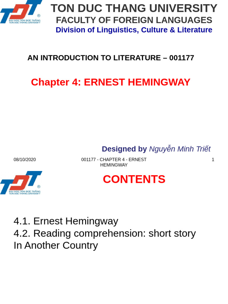 Ernest Hemingway's "In Another Country" Analysis | PDF | Ernest Hemingway