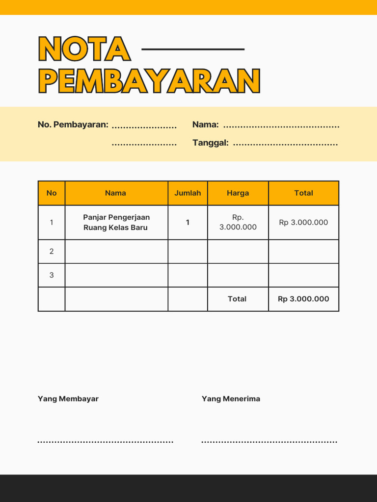Faktur Nota Pembayaran Sederhana Modern Kuning Dan Hitam | PDF