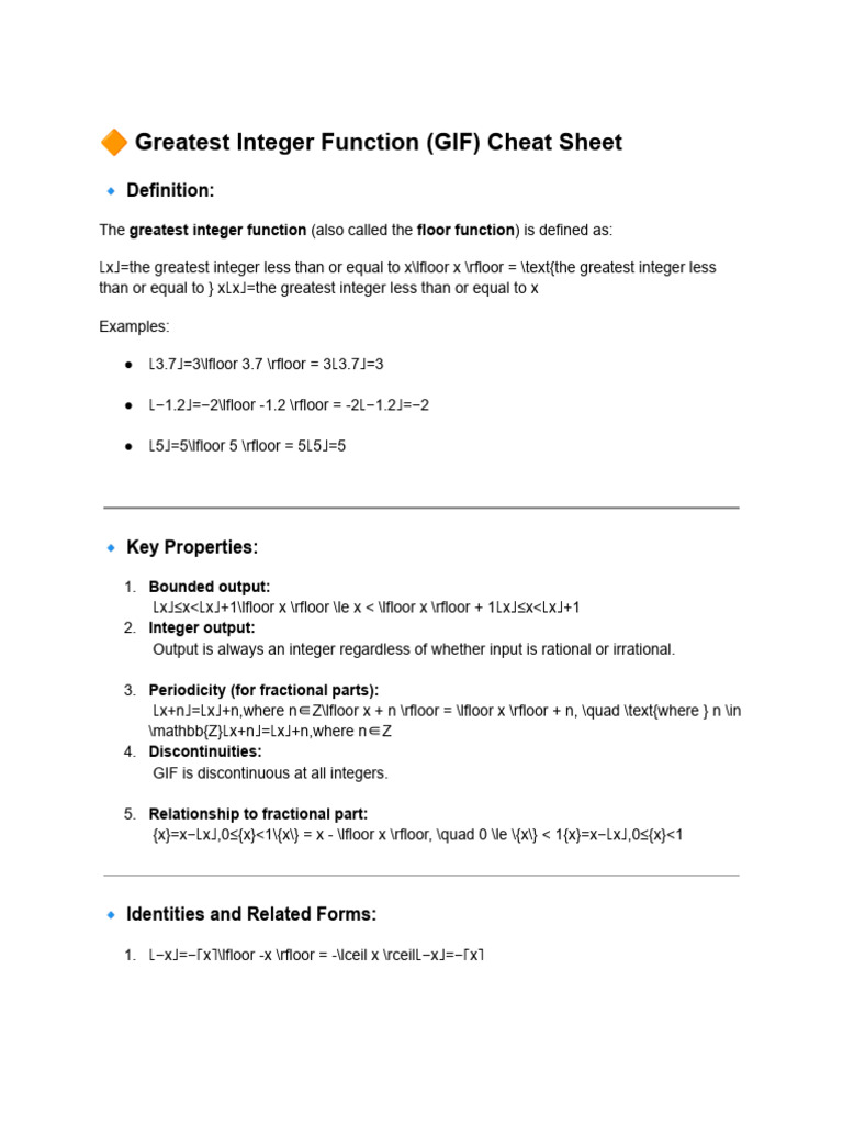 Greatest Integer Function Overview | PDF | Function (Mathematics ...