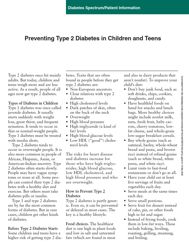 Preventing Type 2 Diabetes in Children and Teens: Diabetes Spectrum ...