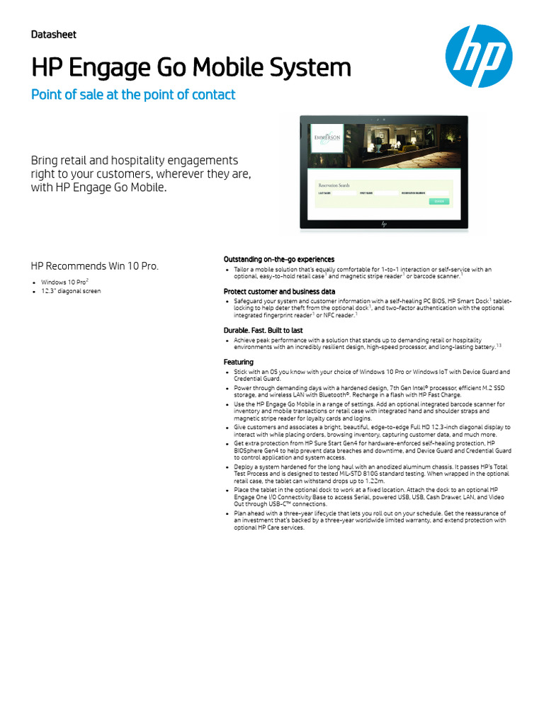 HP Engage Go Mobile Sysyem | PDF | Windows 10 | Microsoft Windows
