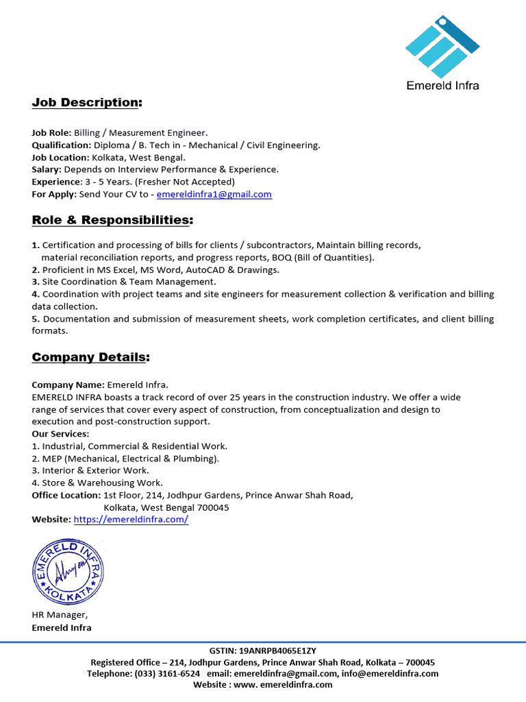 Billing - Measurement Engineer Hiring | PDF
