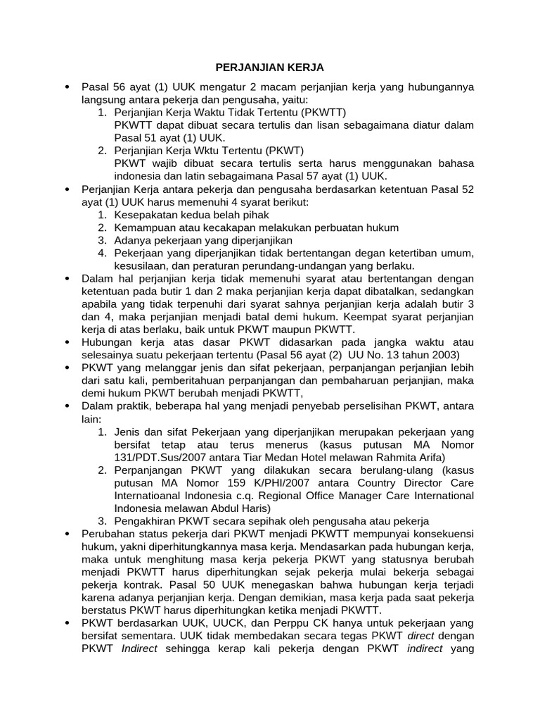 Panduan Perjanjian Kerja PKWTT dan PKWT | PDF