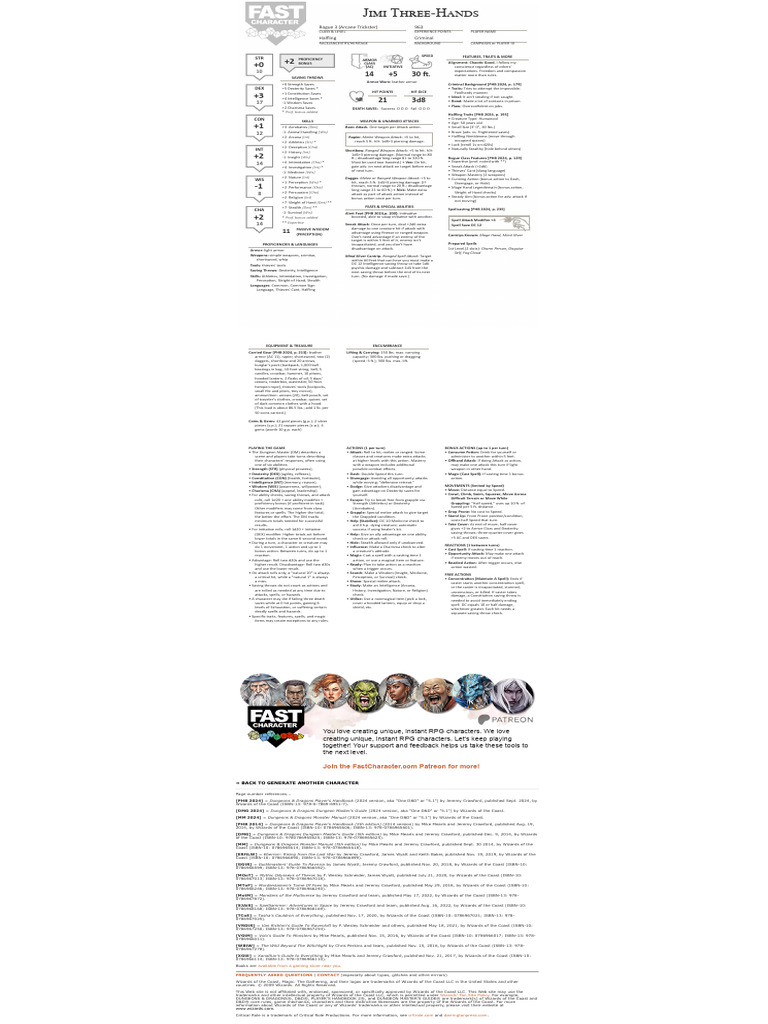 Fast Character - Halfling Rogue 3 (Arcane Trickster) - PHB 2024 | PDF ...