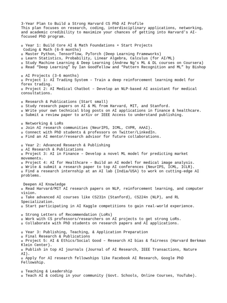 3-Year Plan To Build A Strong Harvad Profile | PDF | Artificial ...