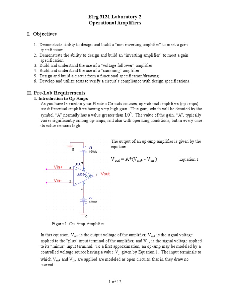 Lab 1 Operational Amplifiers | PDF | Operational Amplifier | Amplifier