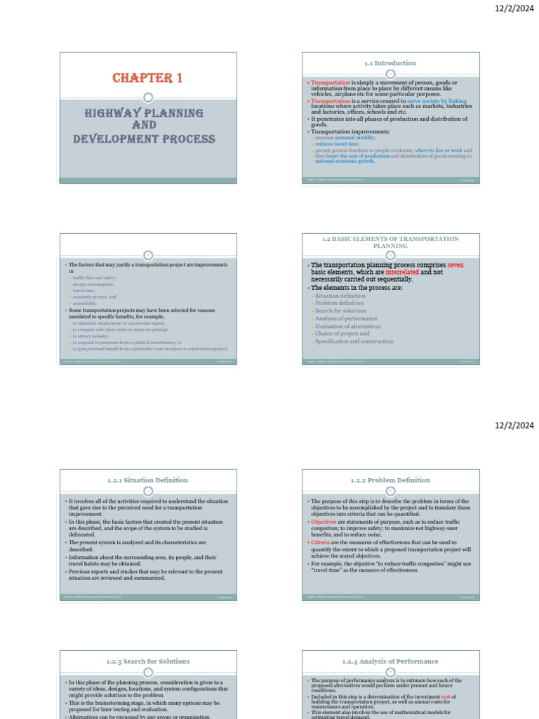 Chapter 1 - Highway Planning and Development Process | PDF | Forecasting | Highway