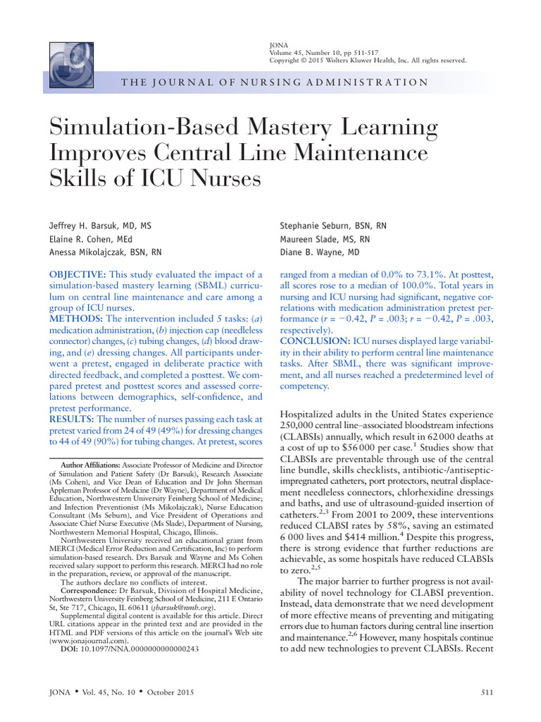 Improving ICU Nurses' Central Line Skills | PDF | Intensive Care Unit ...