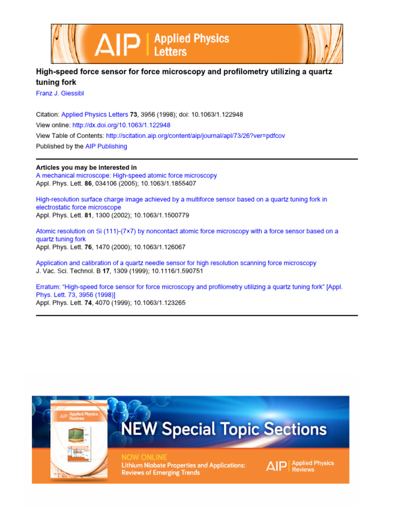 High-Speed Force Sensor For Force Microscopy and Profilometry Utilizing ...