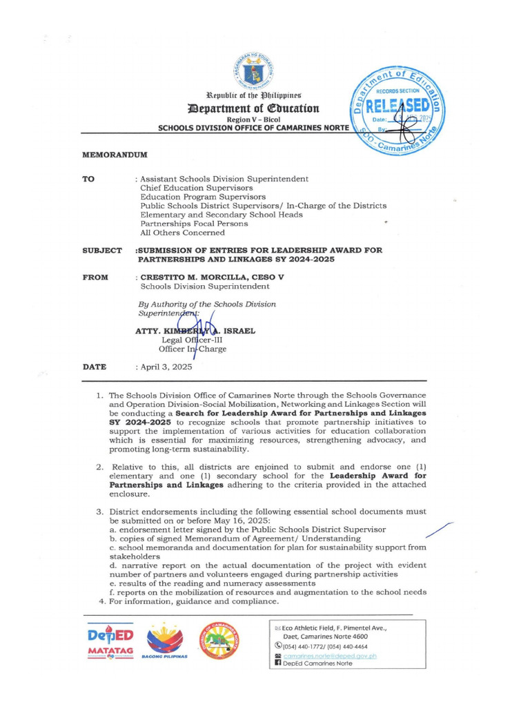 Leadership Award Search Memo | PDF