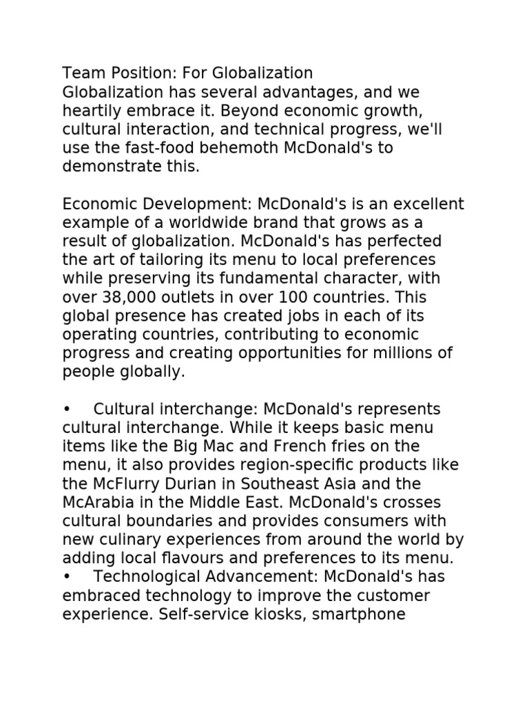 Globalization Benefits Illustrated by McDonald's | PDF