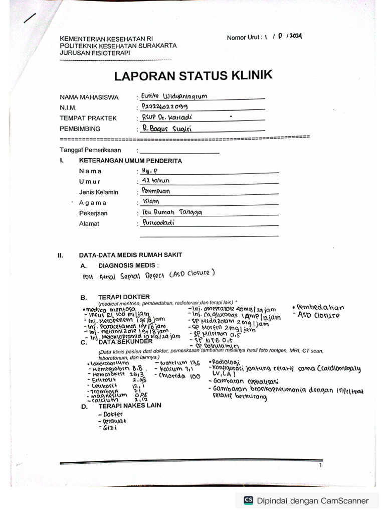 Status Klinis Kardiopulmonal D3 Fisioterapi | PDF