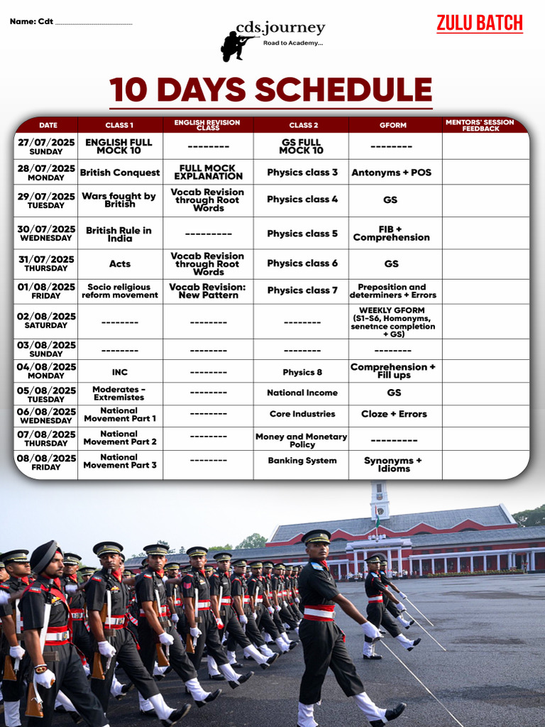 Zulu 10 Days Schedule | PDF