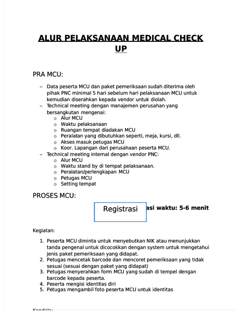 Alur Pelaksanaan Medical Check Up | PDF