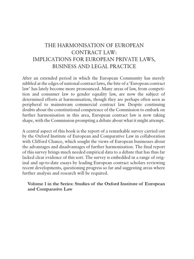 The Harmonisation of European Contract Law-Implications For European ...