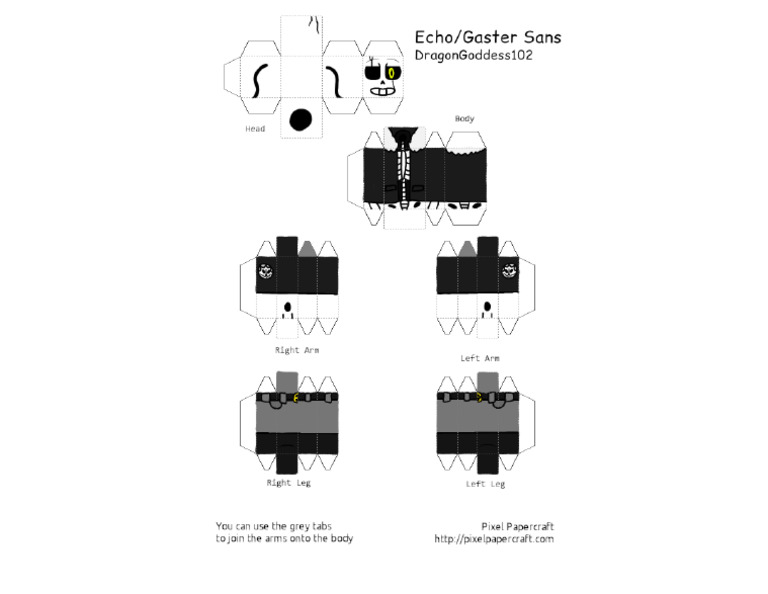 Echo Gaster Minecraft Skin - Free Printable Papercraft Templates | PDF