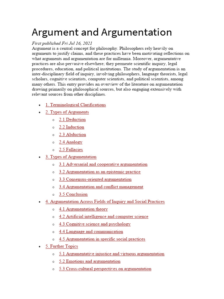 Argument and Argumentation | PDF | Inductive Reasoning | Deductive Reasoning