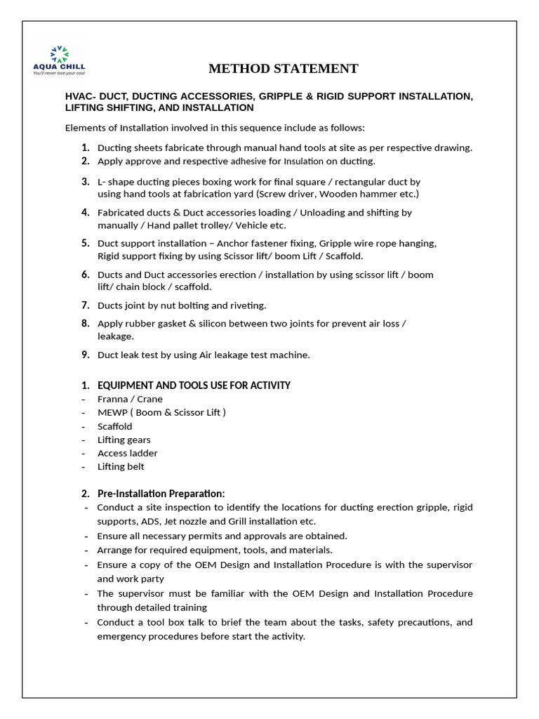 HVAC Duct Installation Method Statement | PDF | Duct (Flow) | Crane ...