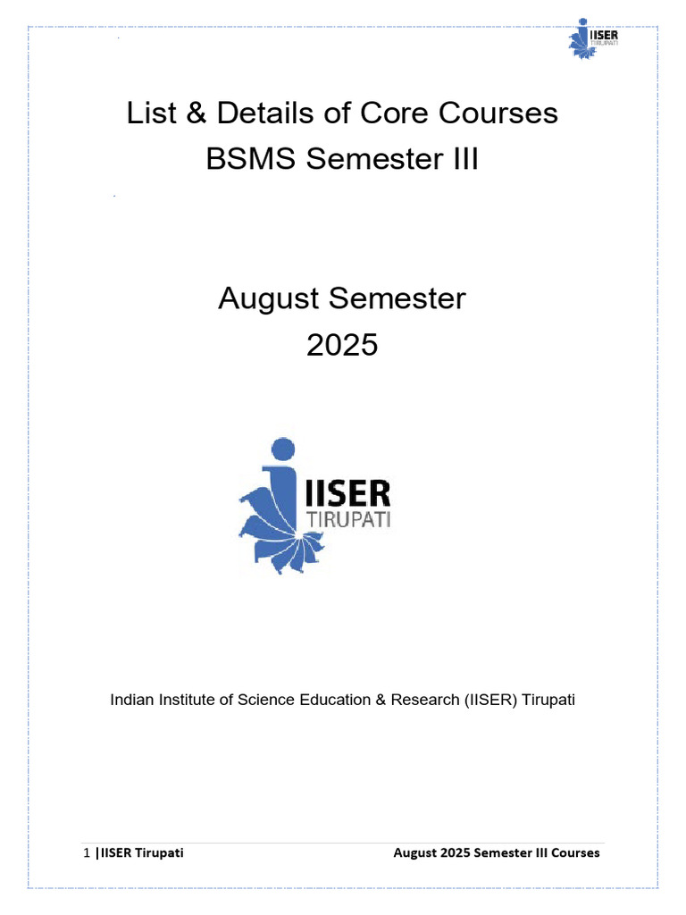 IISER Tirupati BS-MS Semester III Courses | PDF | Heat | Entropy