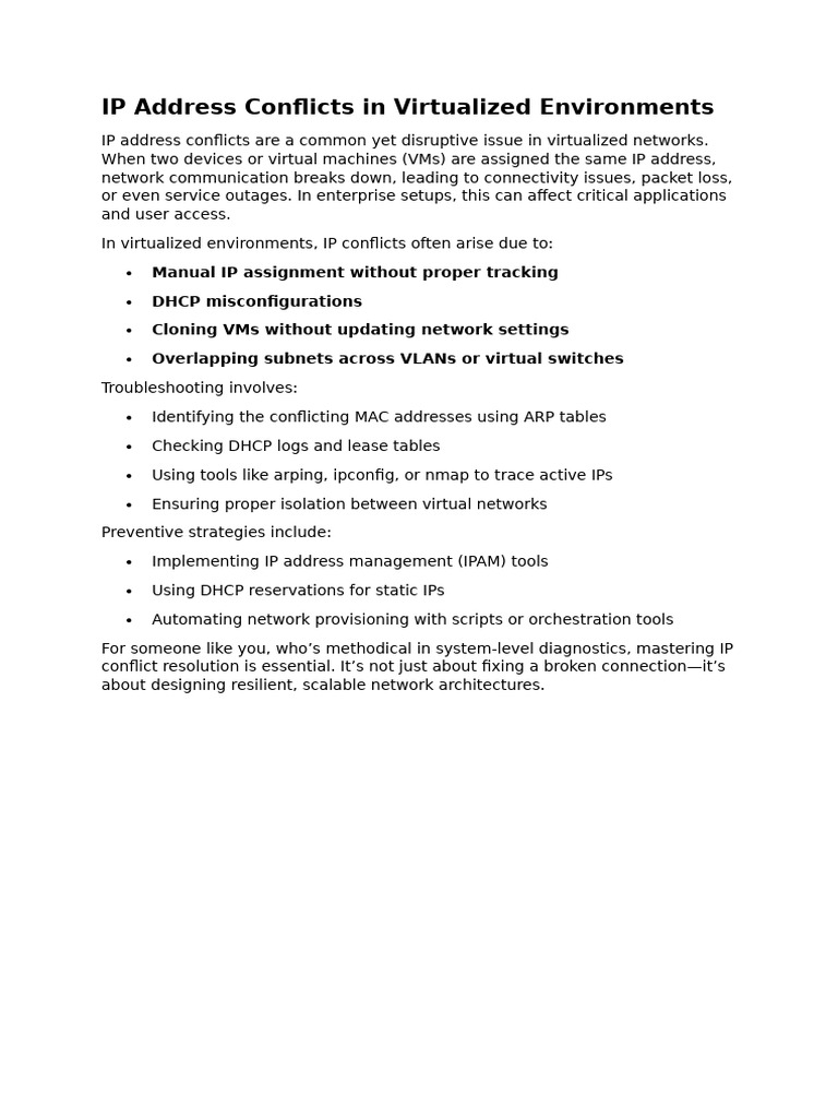 IP Address Conflicts in Virtualized Environments | PDF