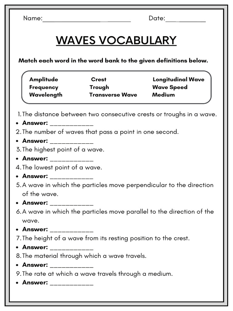 Waves Vocabulary Worksheet | PDF