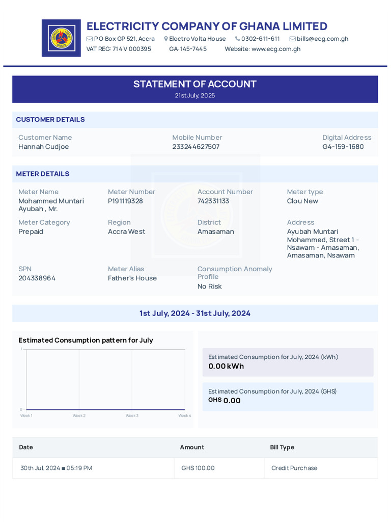 ECG Customer Account Statement 2025 | PDF | Efficient Energy Use ...
